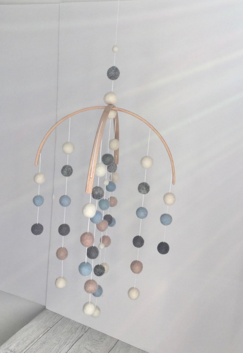 Contemporary Blue and Grey Felt Ball Mobile Baby Nursery | Etsy