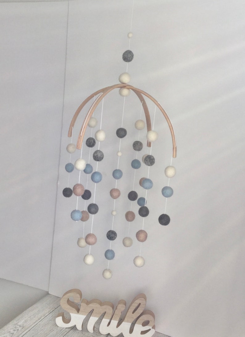 Contemporary Blue and Grey Felt Ball Mobile Baby Nursery | Etsy
