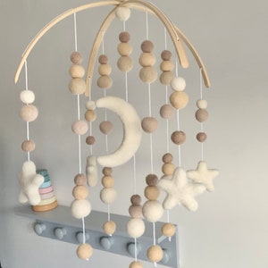 Moon and Star Neutral Baby Mobile / Cascading Calm Baby Mobile / Gender ...