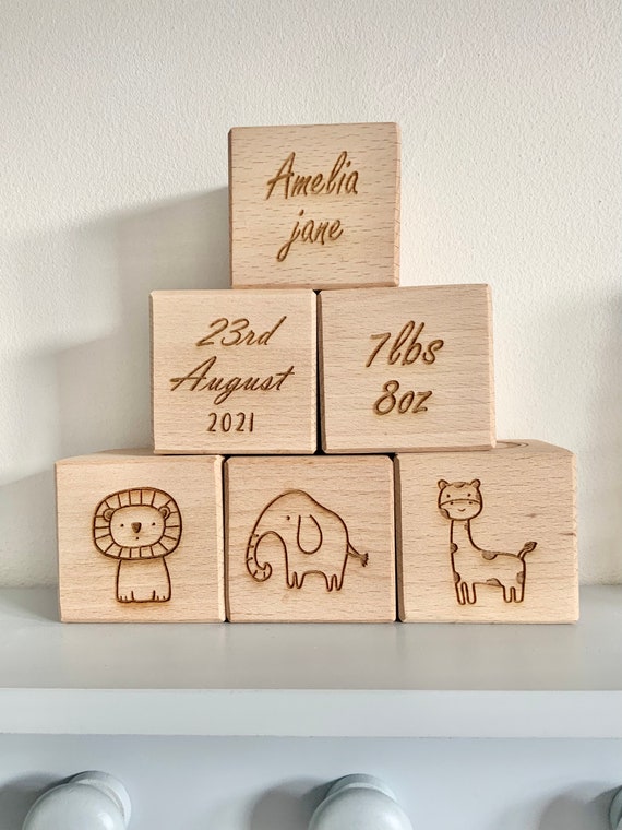 Personalised Jungle Themed Baby Blocks Jungle Safari Wooden Blocks Etsy UK