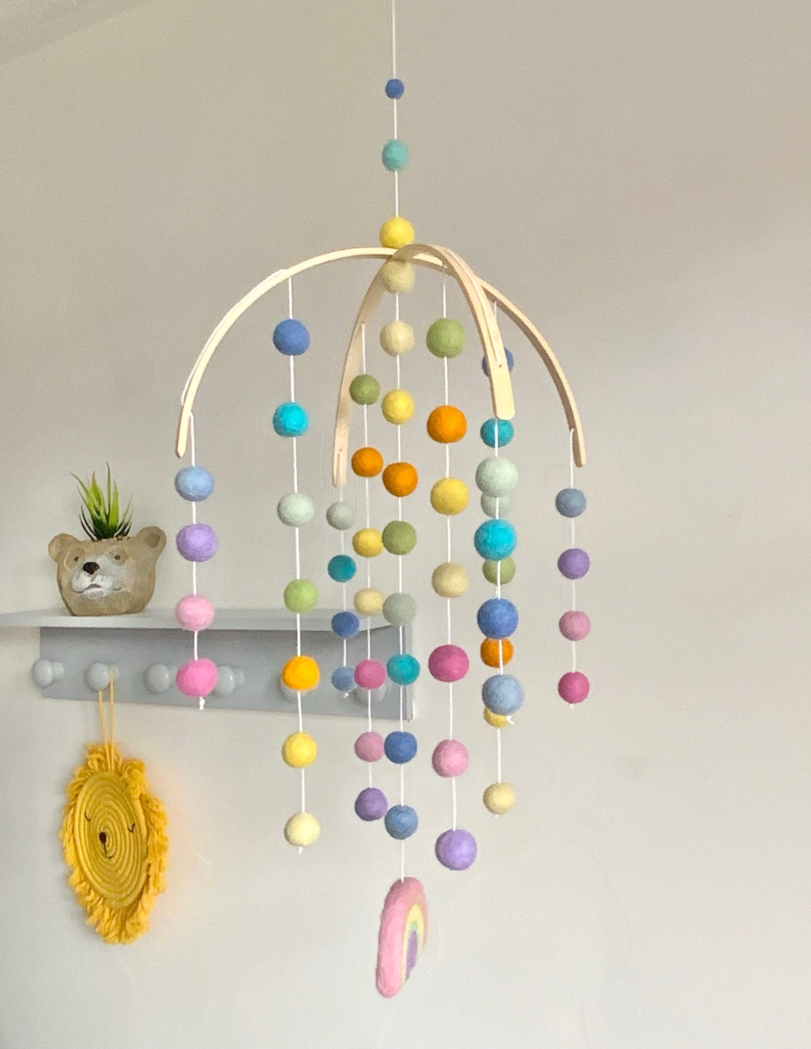 Pastel Rainbow Feltball Mobile /cascading Arched Baby Mobile / Handmade ...