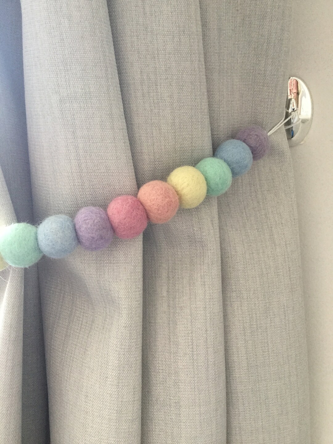 Pastel Rainbow Felt Ball Curtain Tie Back: Wool Pom Pom Decor - Etsy