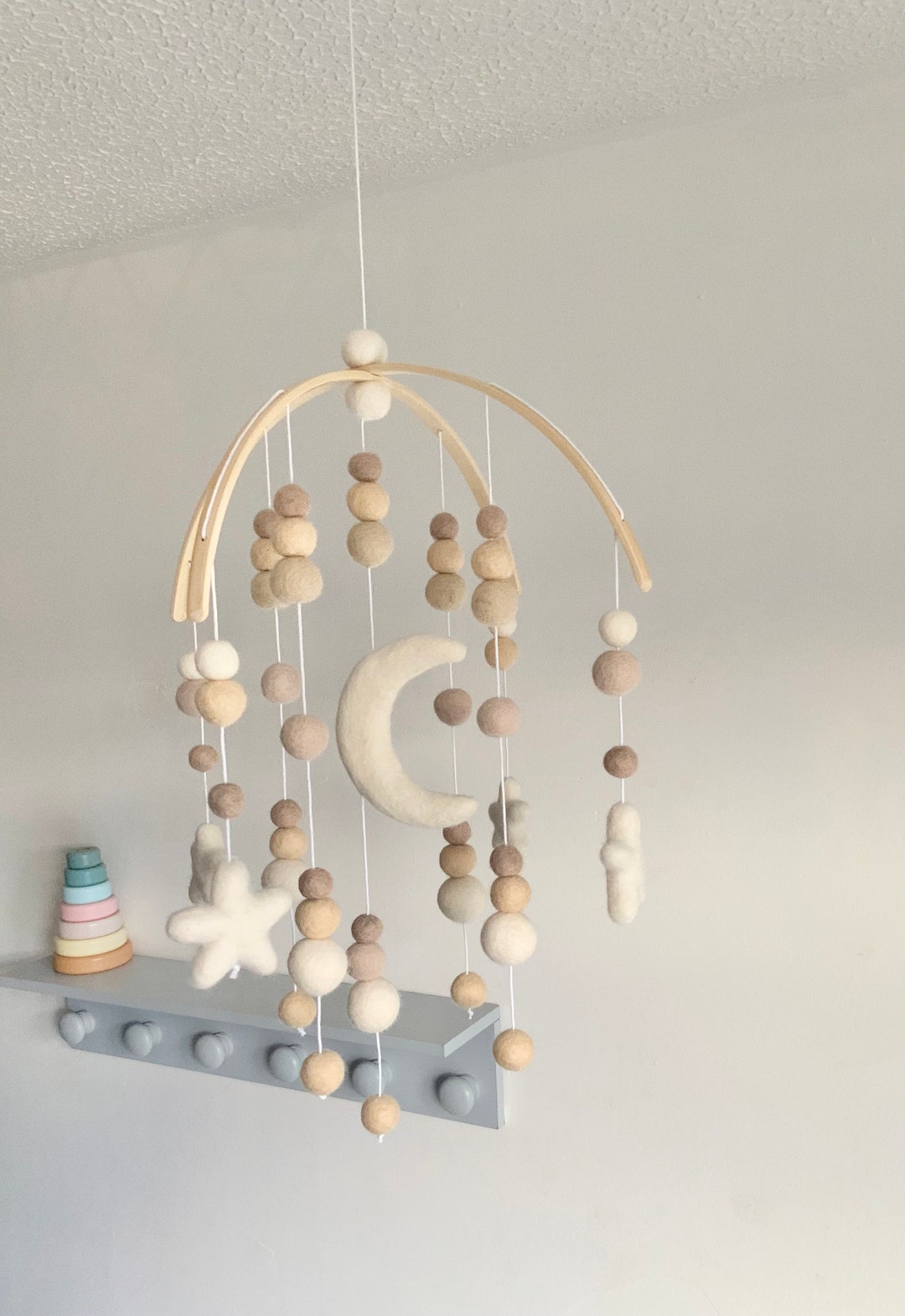 Moon and Star Neutral Baby Mobile / Cascading Calm Baby Mobile / Gender ...