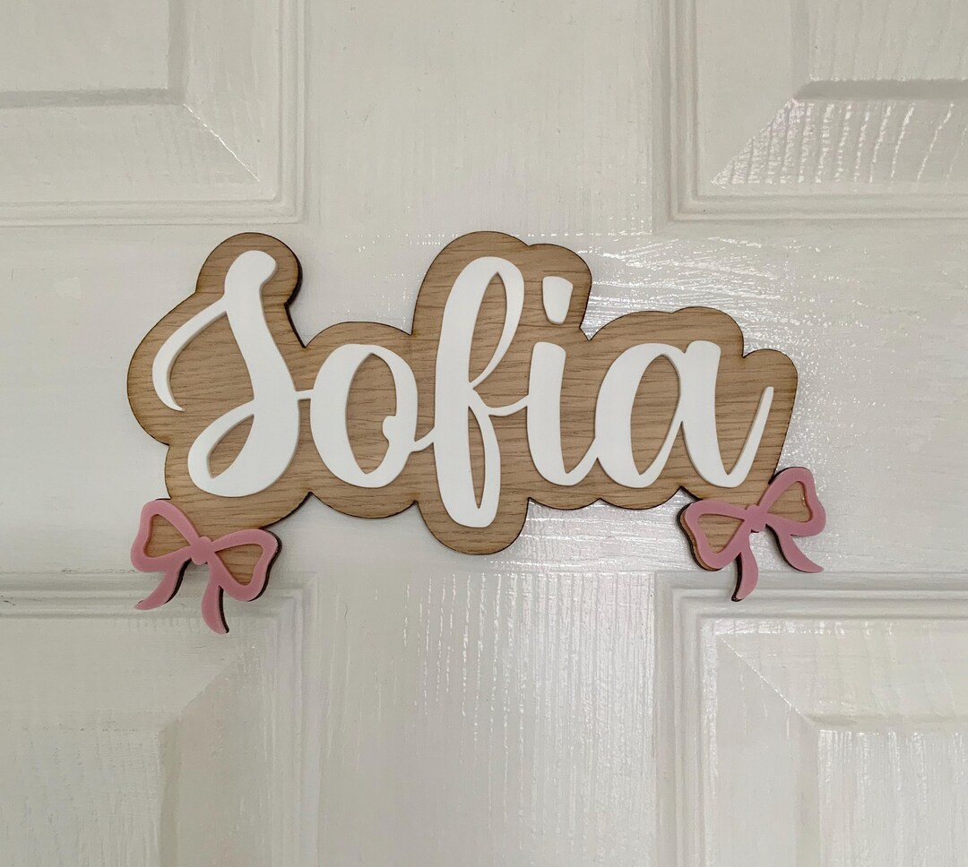Personalised Layered Door Sign With Bow Accents / Girls Personalised ...