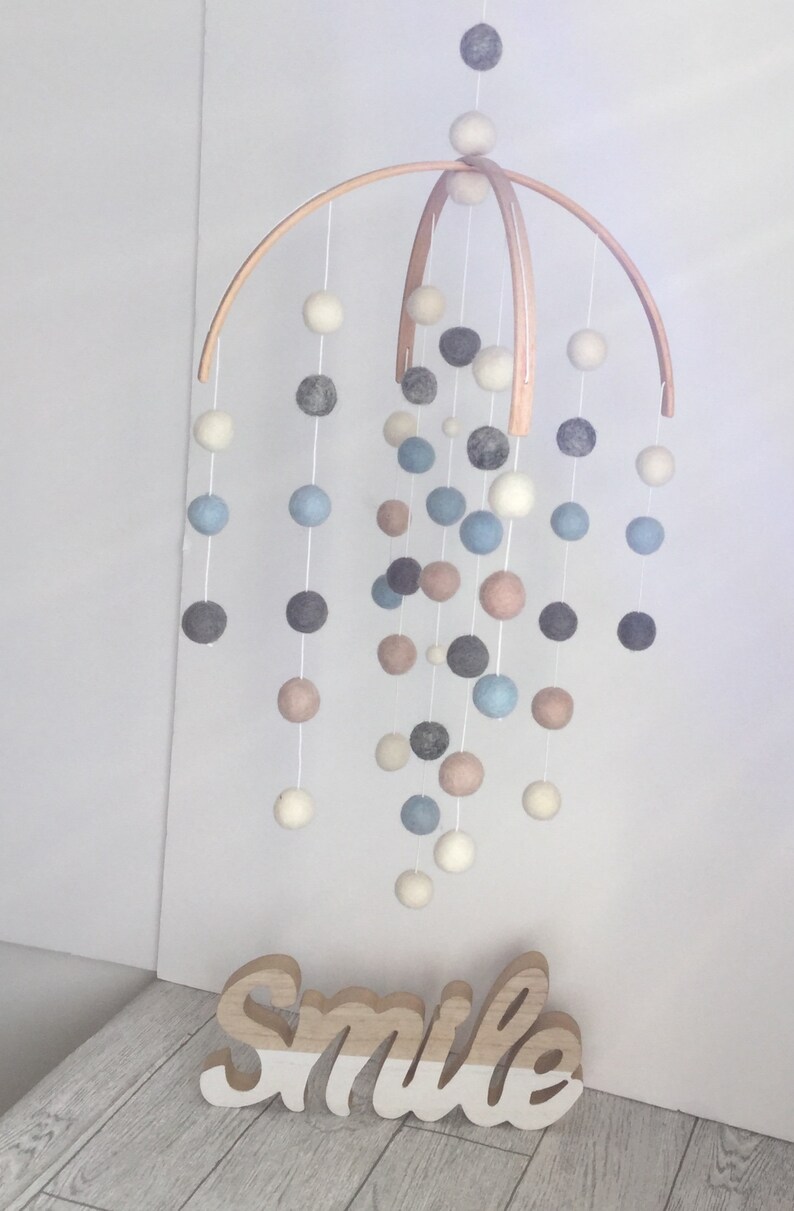 Contemporary Blue and Grey Felt Ball Mobile Baby Nursery | Etsy