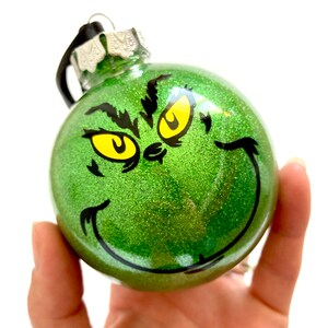 The Grinch, Christmas Bauble, Glitter Bauble - Etsy UK