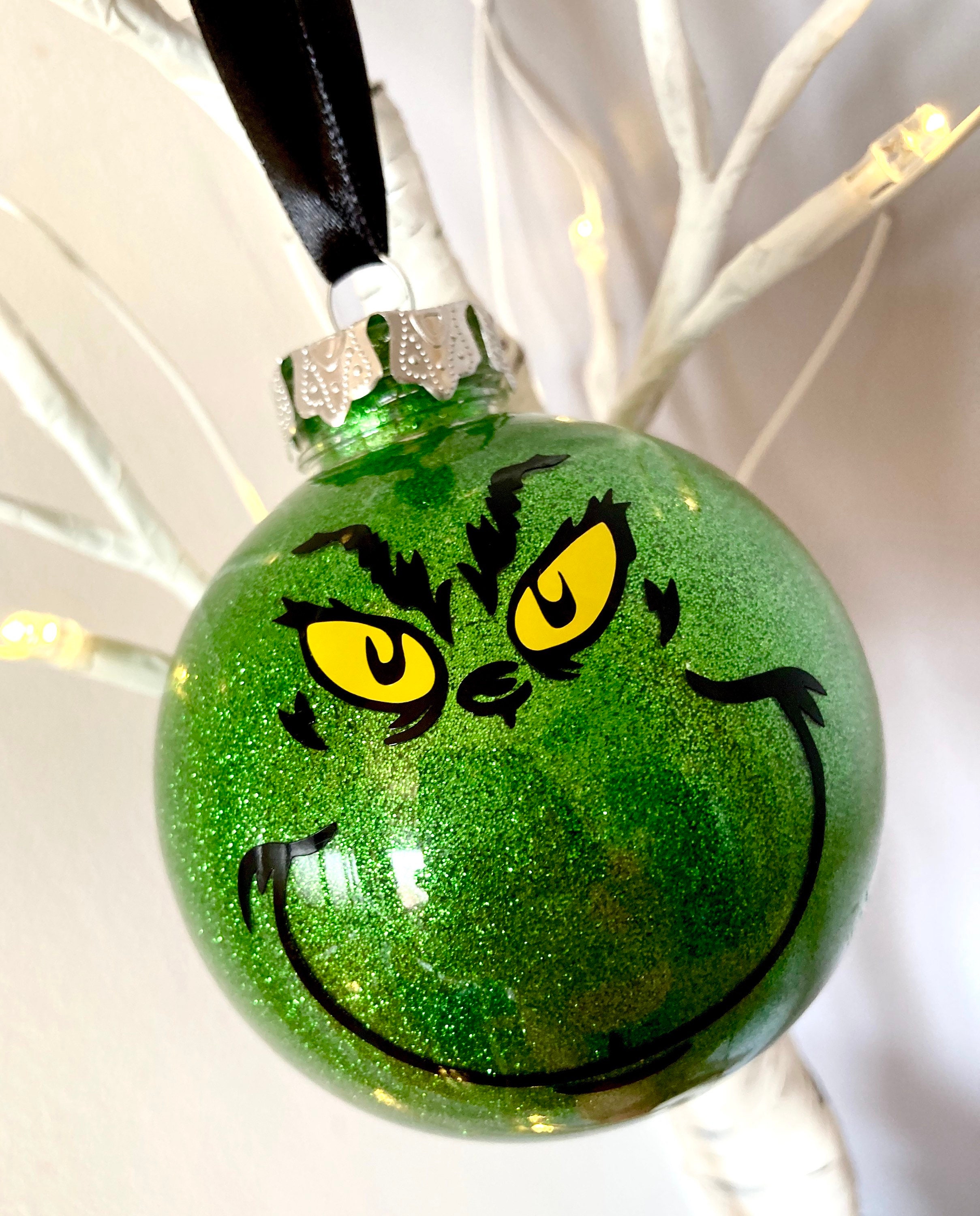 The Grinch, Christmas Bauble, Glitter Bauble - Etsy UK