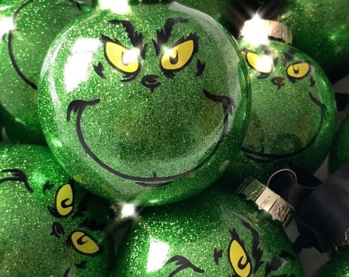 The Grinch, Christmas Bauble, Glitter Bauble - Etsy UK