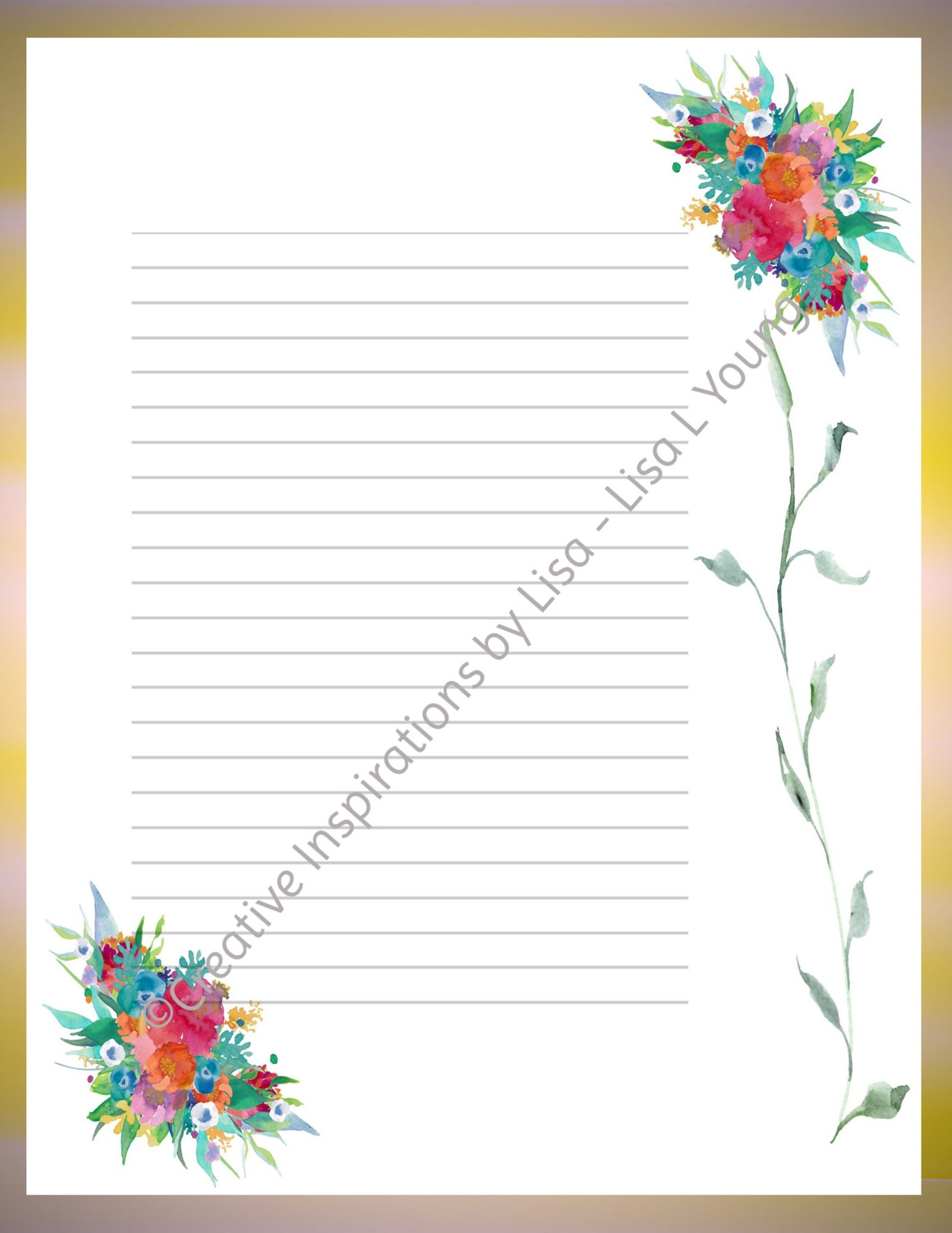 Floral Corners Stationery Printable Set 4 Floral Matching 1 | Etsy