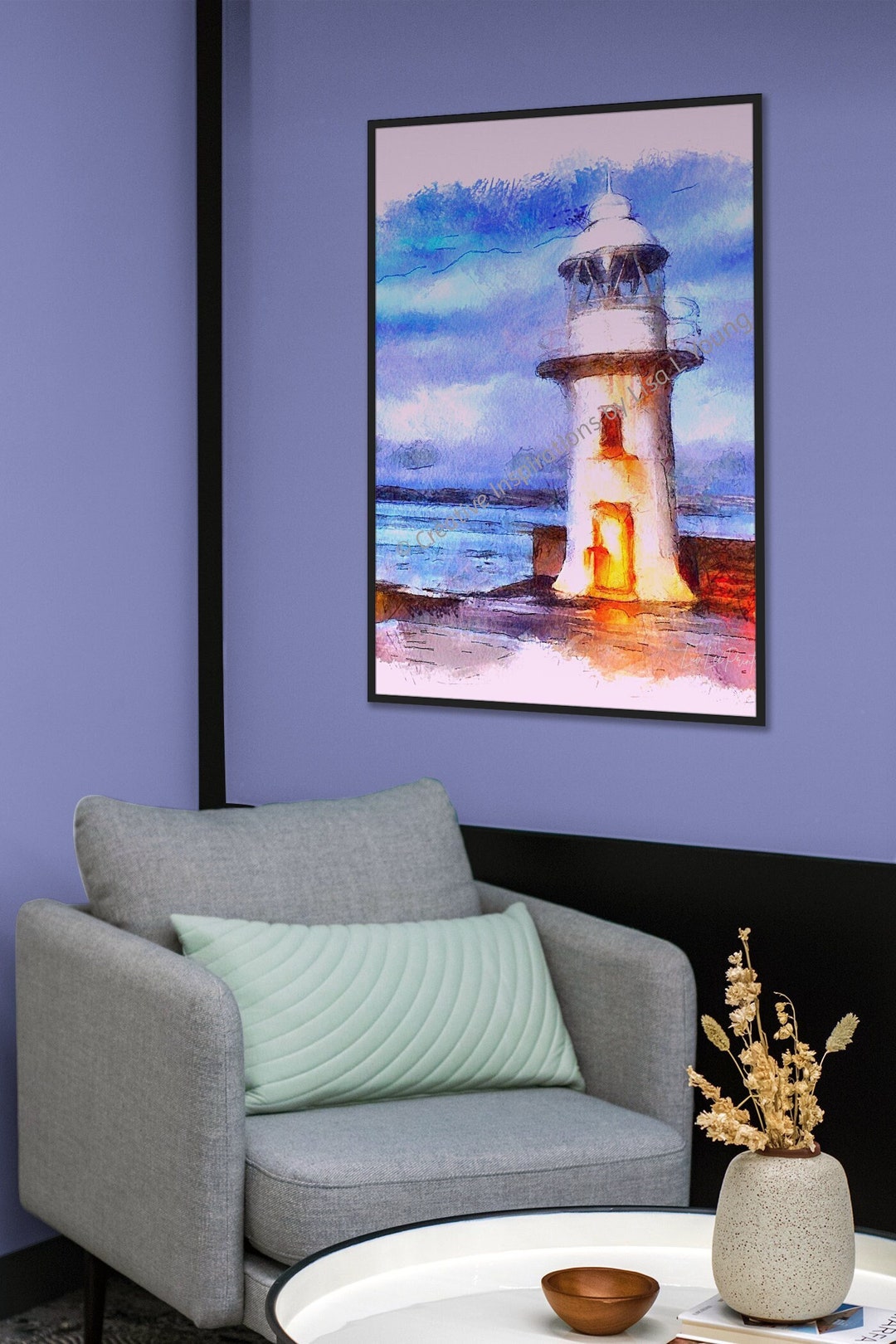 Pastel Coastal Lighthouse Beachy Wall Art Printable Download Poster ...
