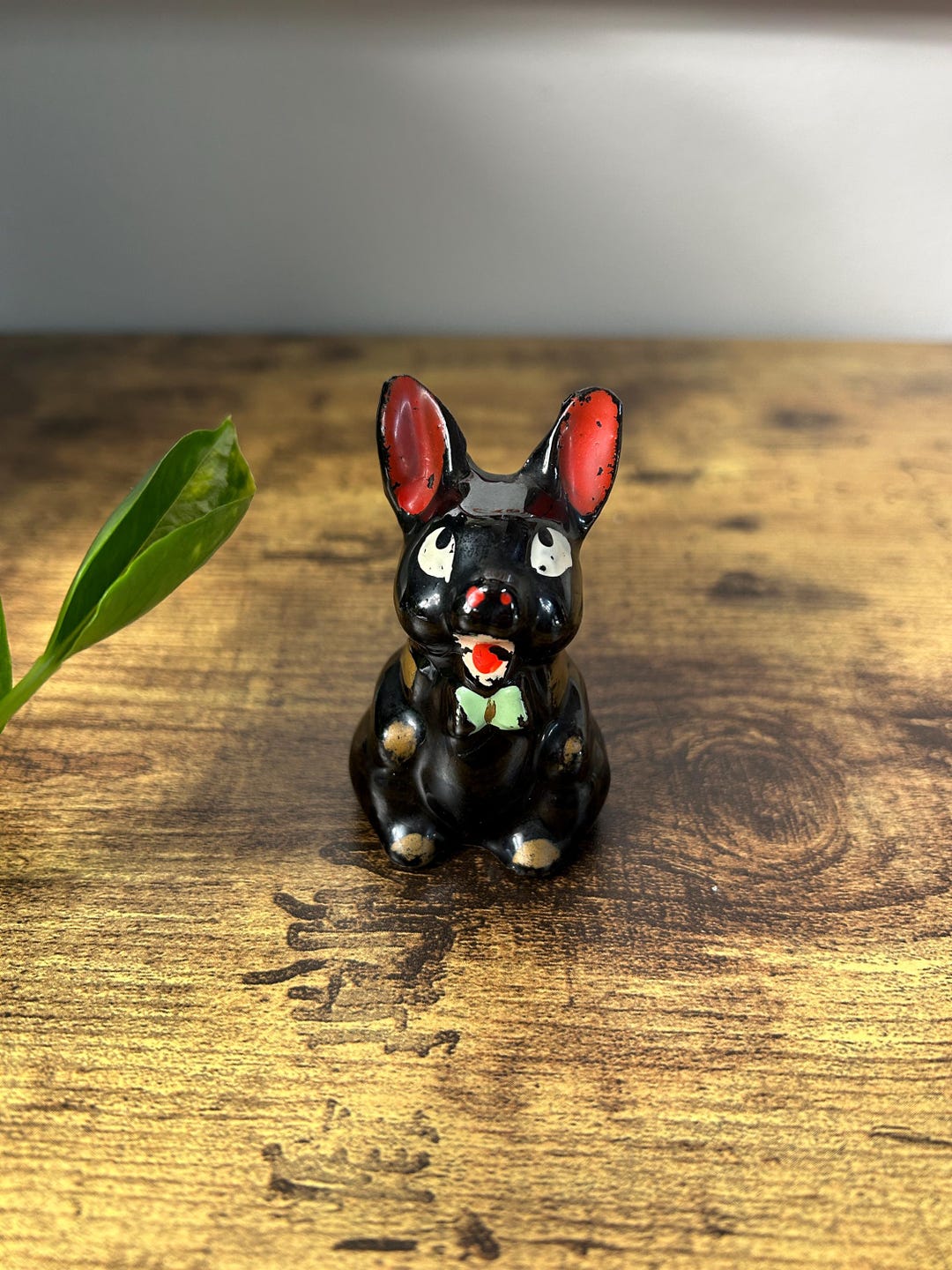 Vintage Kitsch Redware Black Rabbit Figurine | Retro Ceramic Animal ...