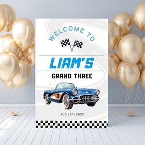 Welcome Signs Birthday Race Car Party Welcome Sign for Blue Vintage Car ...