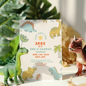 Dinosaur First 1st Birthday One-a-saurus Instant Editable Download Dino ...