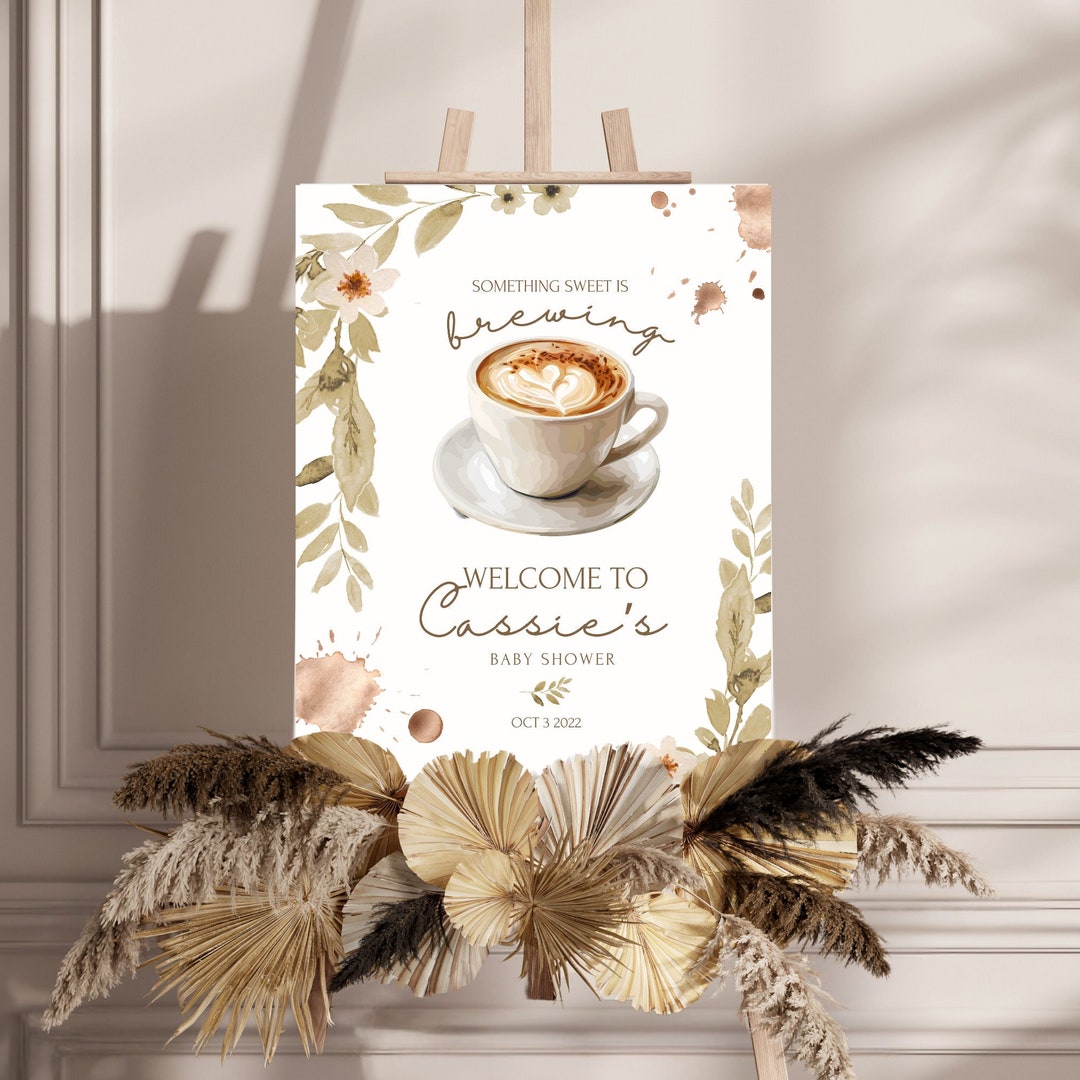 Coffee Baby Shower Welcome Sign | A Baby is Brewing | Cute Coffee Bean ...