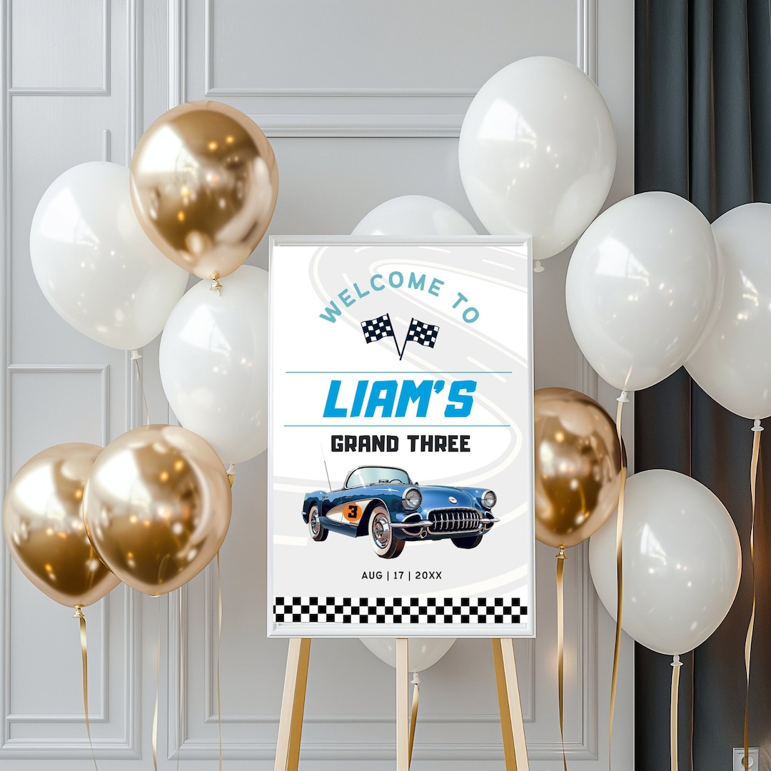 Welcome Signs Birthday Race Car Party Welcome Sign for Blue Vintage Car ...