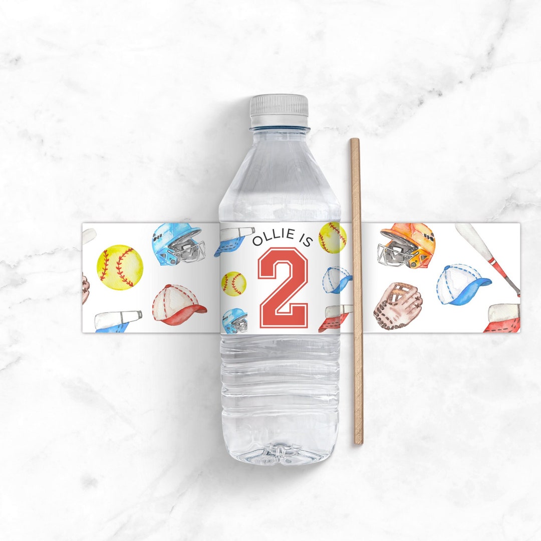 Baseball Softball Born Two Ball Water Bottle Labels Editable DIY Party ...