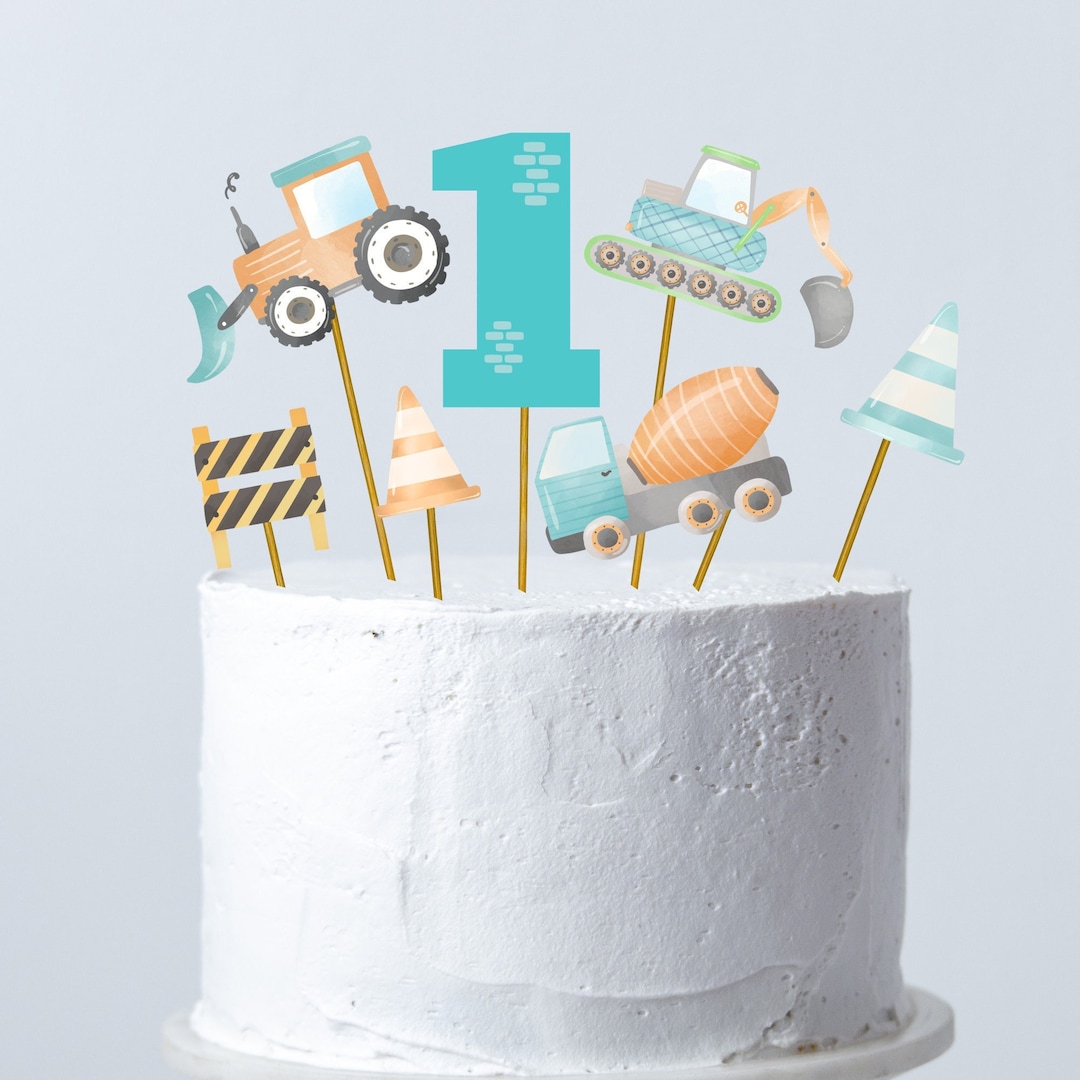 Construction Cake Topper Printable Orange Blue Teal Watercolor Dump ...