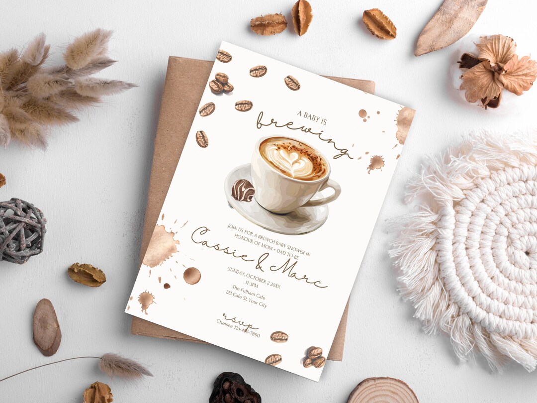 Coffee Themed Baby Shower Invite Brewing Baby Shower Little Bean Baby ...
