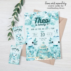 Axolotl Birthday Party Invitation Blue Axolotl Happy Birthday Printable ...