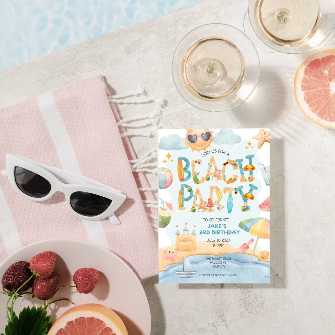 Boho Beach Party Invitation | Beach Birthday Invitation Boy | Printable ...