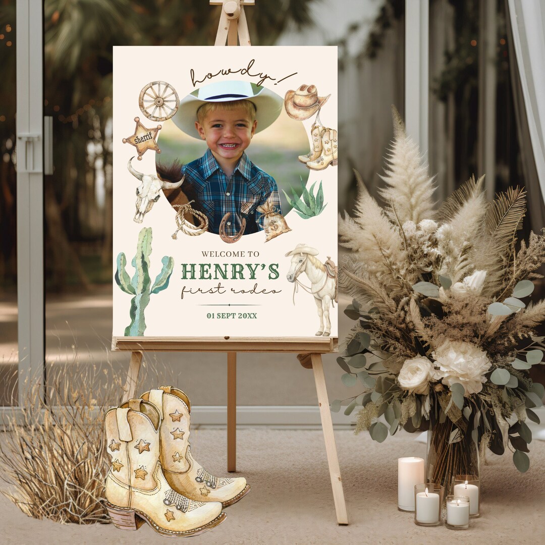 My First Rodeo Welcome Sign Photo | Editable Cowboy Wild Western ...