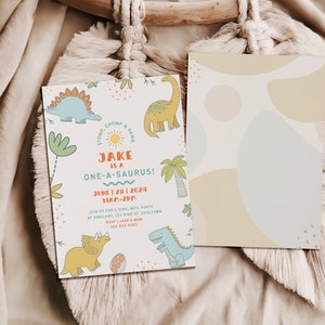 Dinosaur First 1st Birthday One-a-saurus Instant Editable Download Dino ...