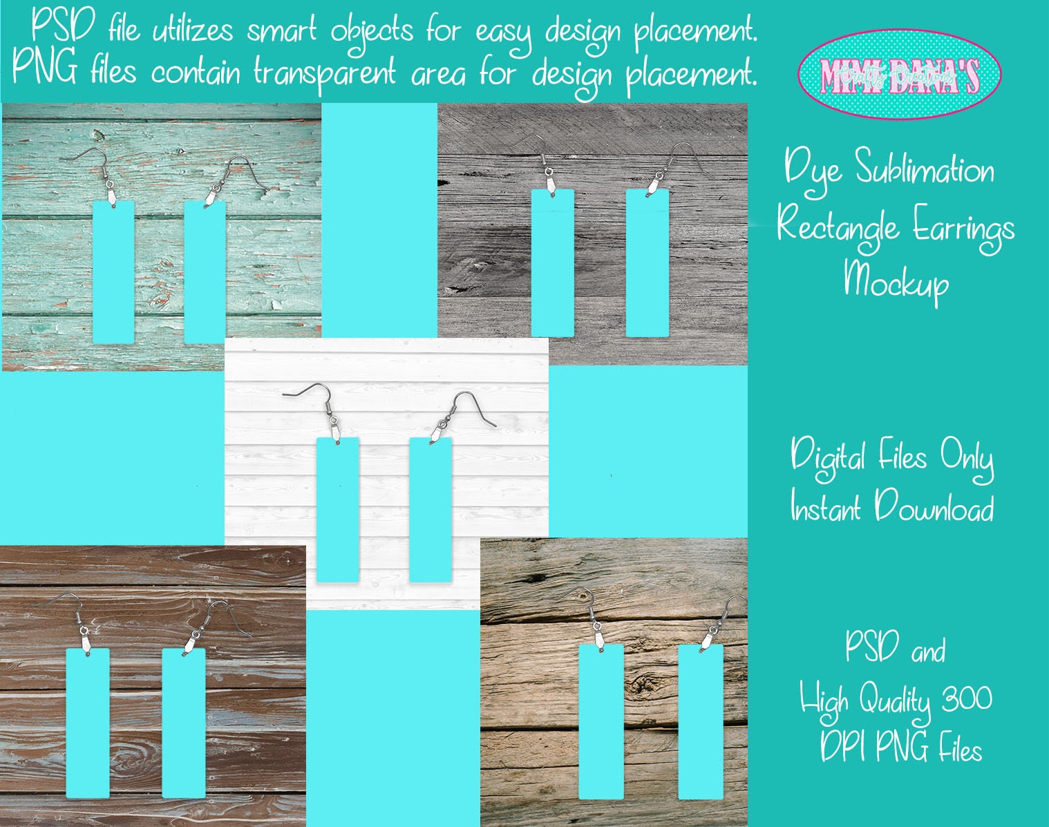 Dye sublimation rectangle shaped MDF earring mockup for | Etsy