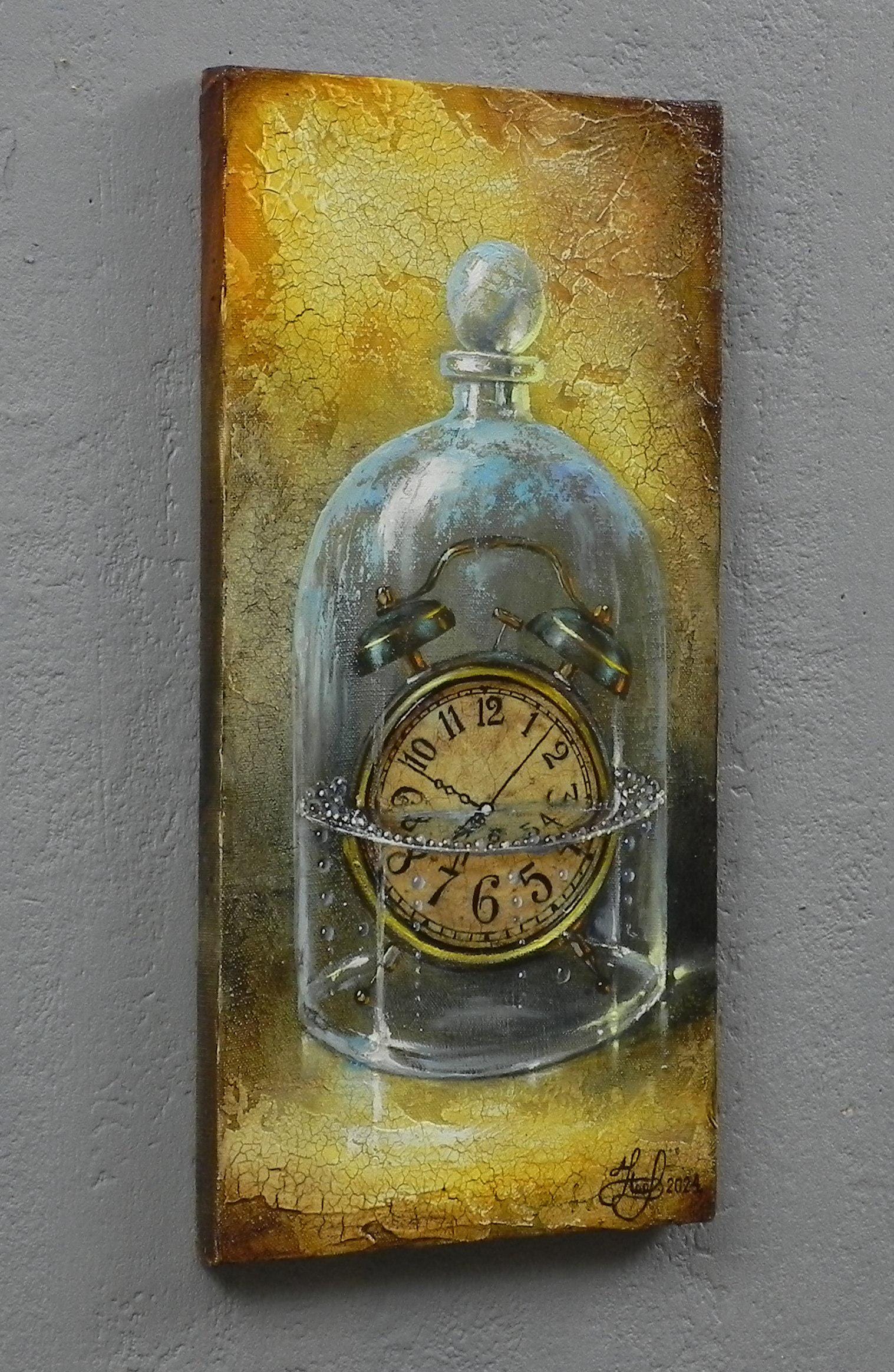 Vintage Alarm Clock Small Still Life Painting Handmade for Your Good ...