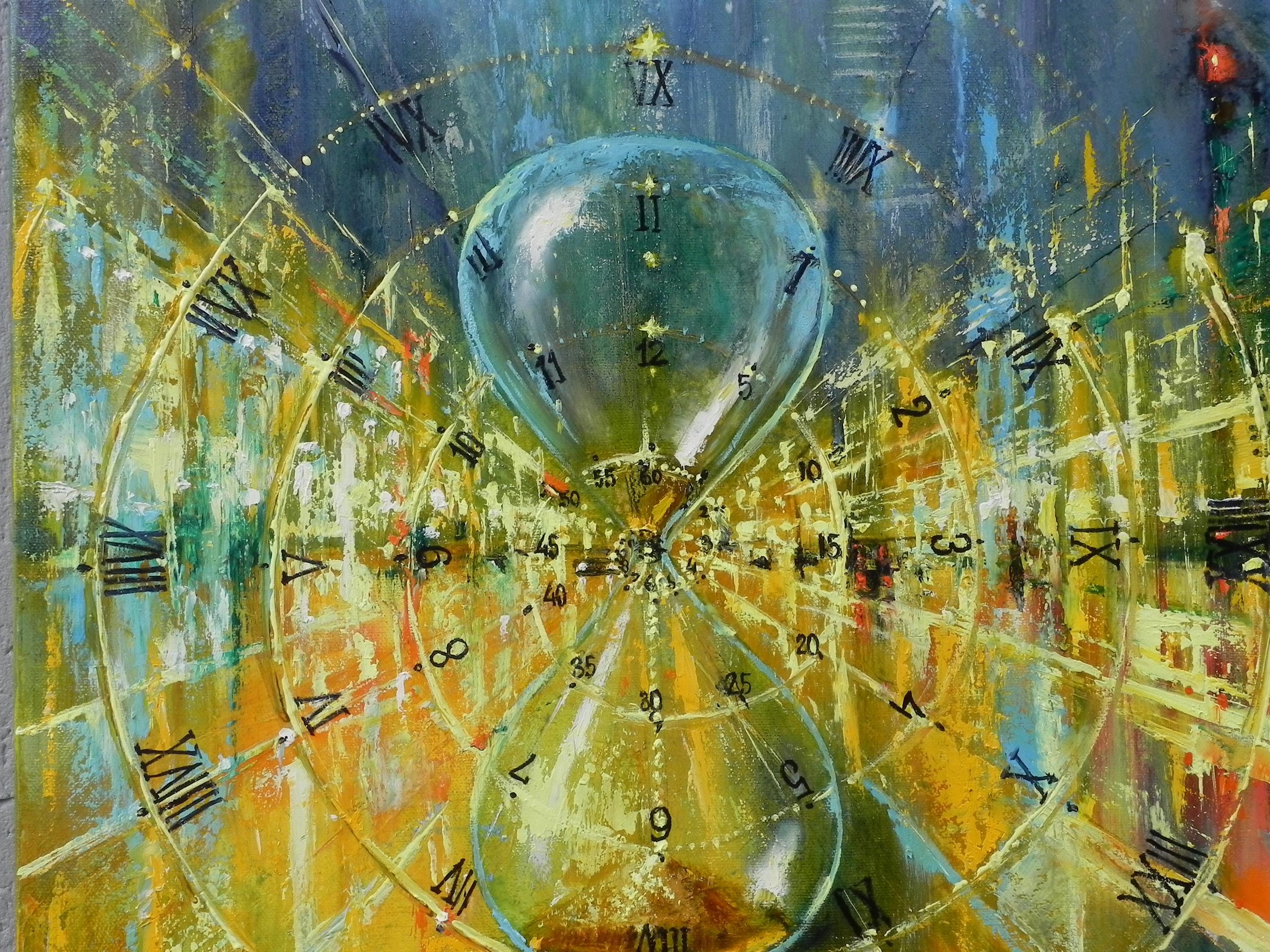 Surreal Hourglass Wall Art Urban Fantasy Oil Painting Time Travel Decor ...