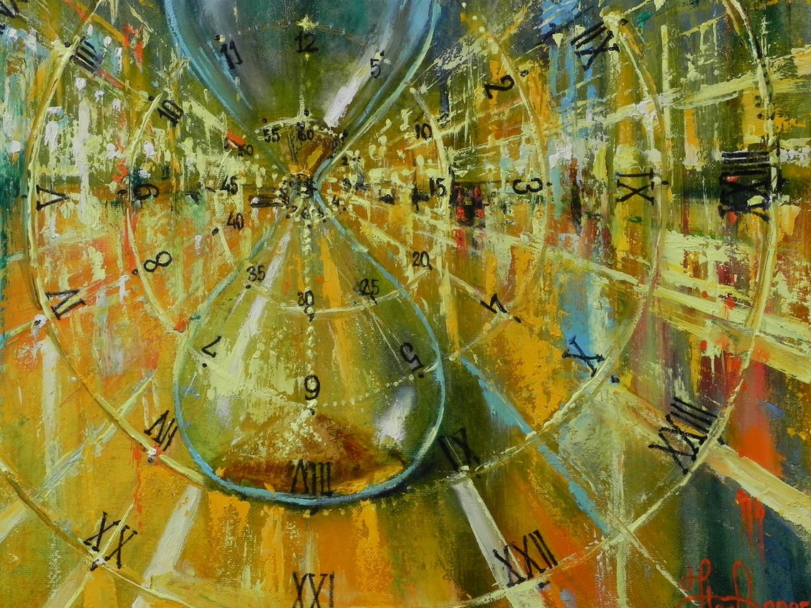 Surreal Hourglass Wall Art Urban Fantasy Oil Painting Time Travel Decor ...