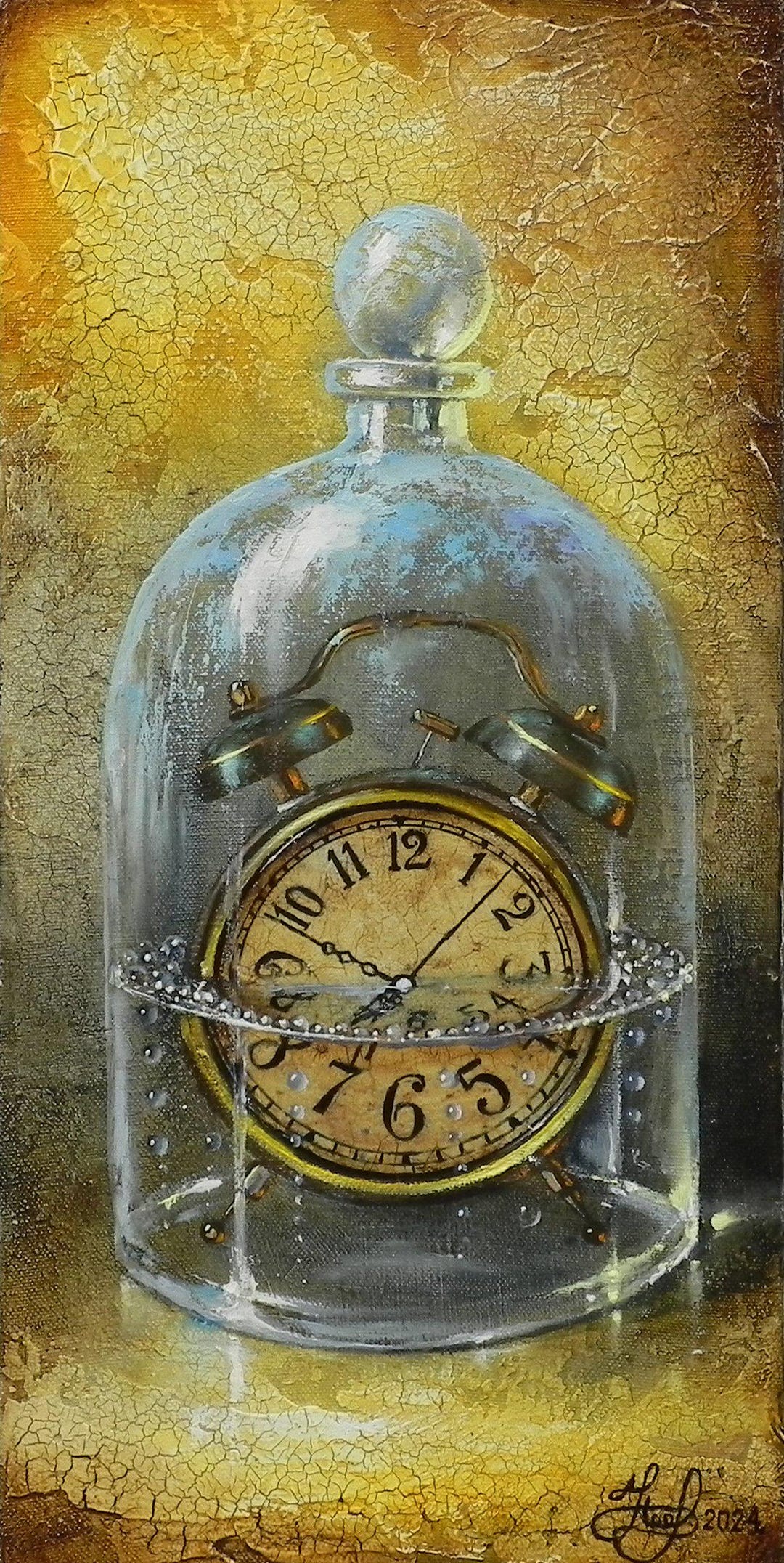 Vintage Alarm Clock Small Still Life Painting Handmade for Your Good ...