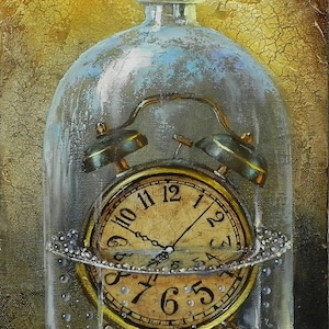 Vintage Alarm Clock Small Still Life Painting Handmade for Your Good ...
