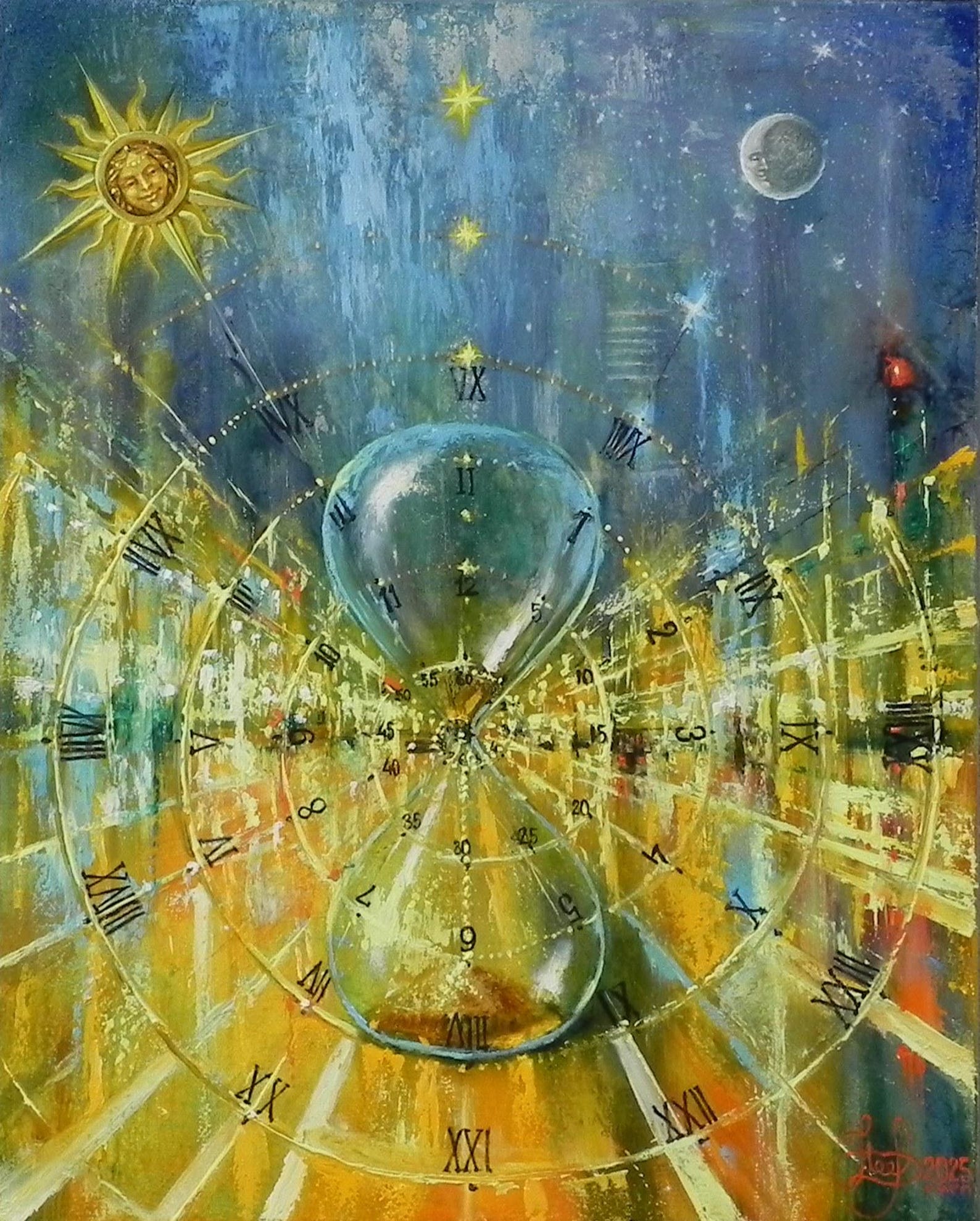 Surreal Hourglass Wall Art Urban Fantasy Oil Painting Time Travel Decor ...