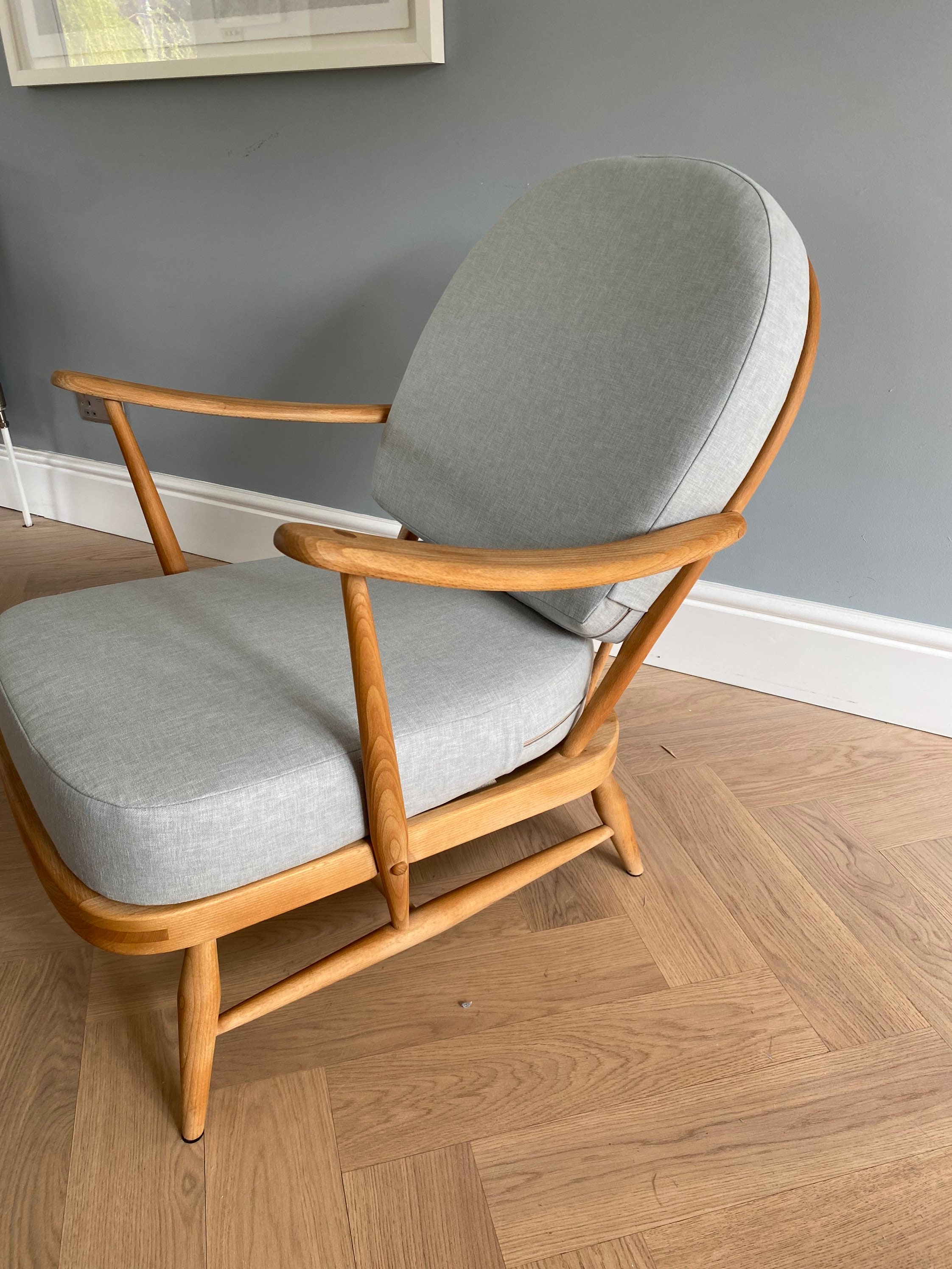 Ercol Blonde 203 Armchair With Pale Grey Fabric Covers , Ercol 203 ...