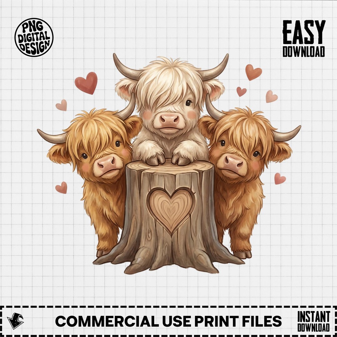 Highland Cow PNG, Cute Cow Art, Farm Animal Digital File, Cow Valentine ...