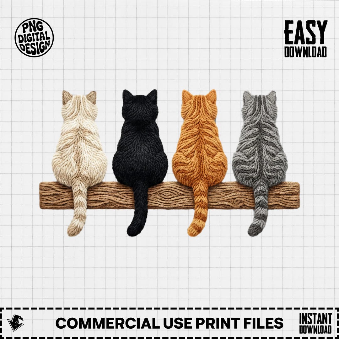 Four Cats PNG Digital, Cute Pets, Cat Lover Gift, Printable Wall Art ...