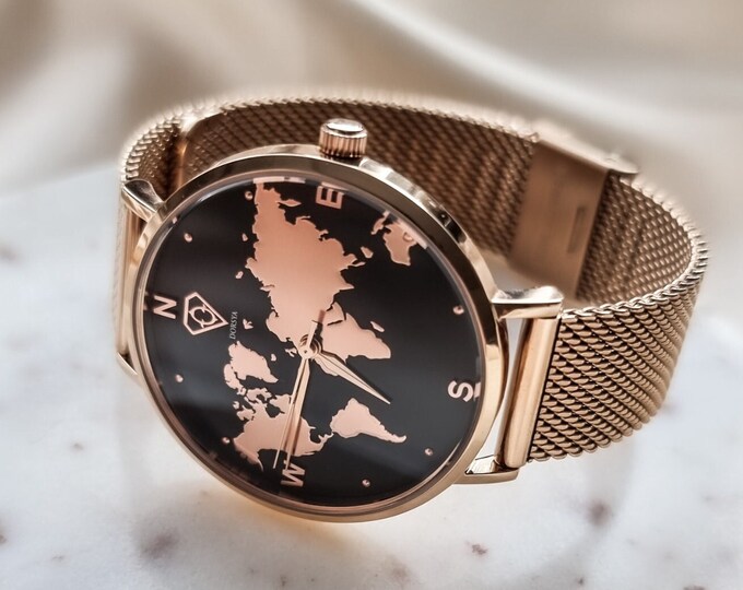 World Map Watch,traveller Watch,rose Gold Watch,boho Watch,women Watch,gift for Her,travel Gift ...