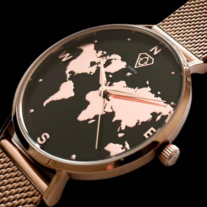World Map Watchtraveller Watchrose Gold Watchworld Map - Etsy