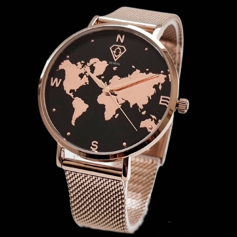 World Map Watchtraveller Watchrose Gold Watchworld Map - Etsy
