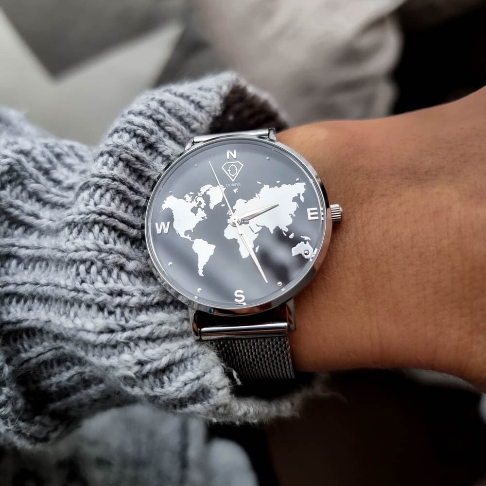 World Map Watch, Wanderlust Watch, Silver Watch, Wanderlust Accessory ...