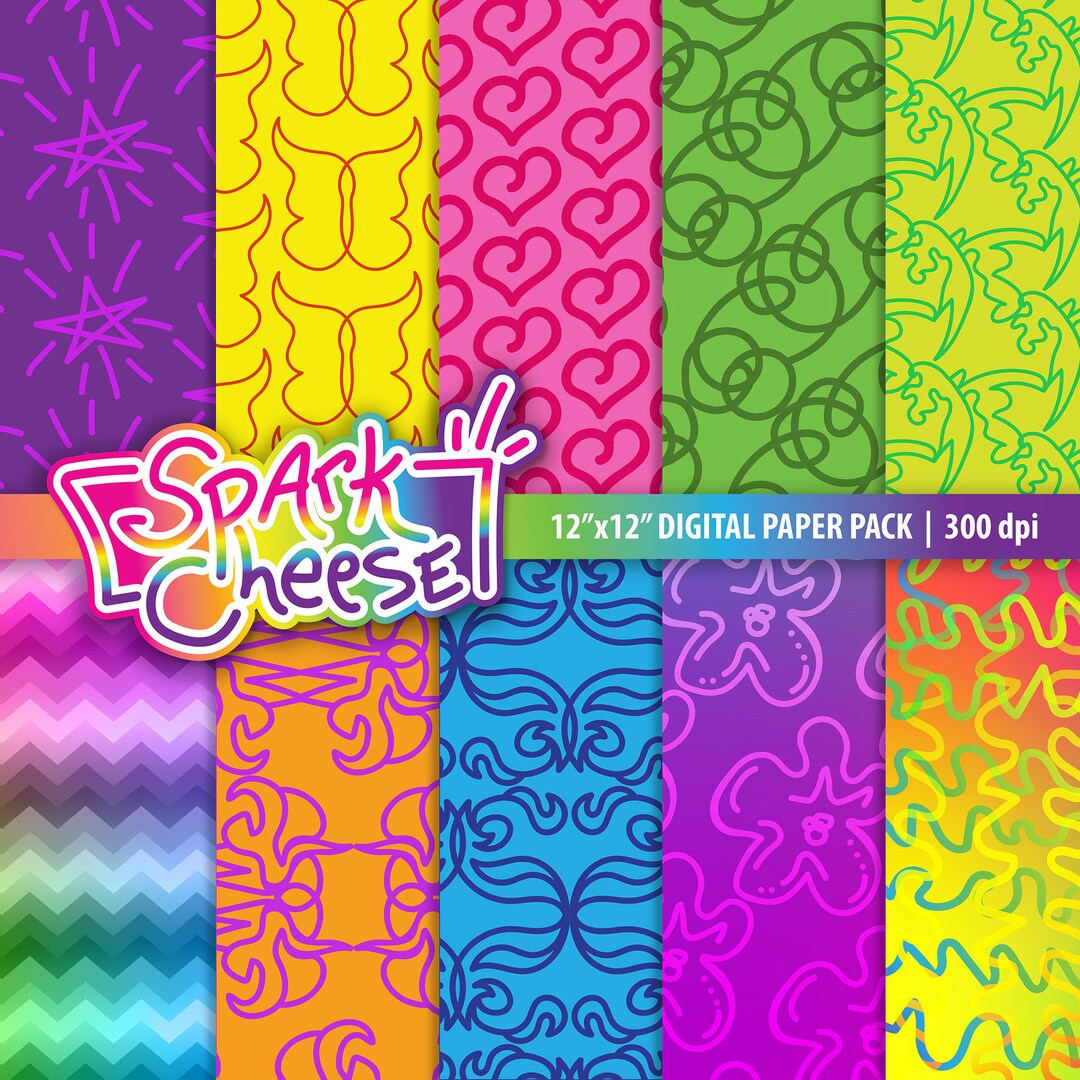 Bright Shapes and Patterns Digital Papers Pack - Scrapbook Paper ...