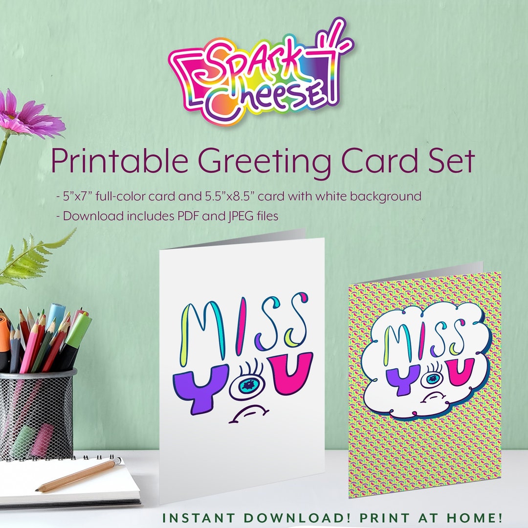 Miss You Printable Greeting Card Instant Download Print at Home - Etsy