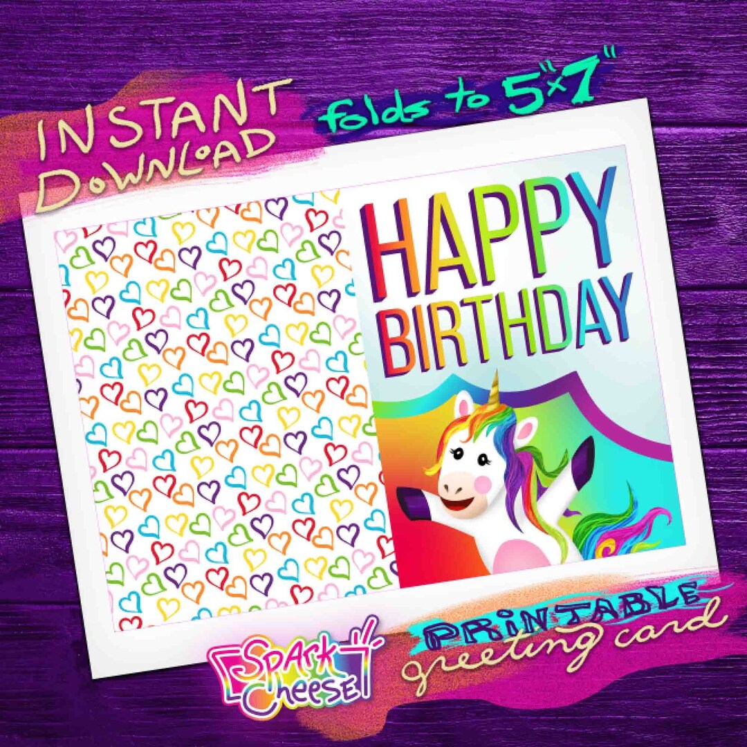 Printable Unicorn Happy Birthday Card Instant Download Greeting Card ...