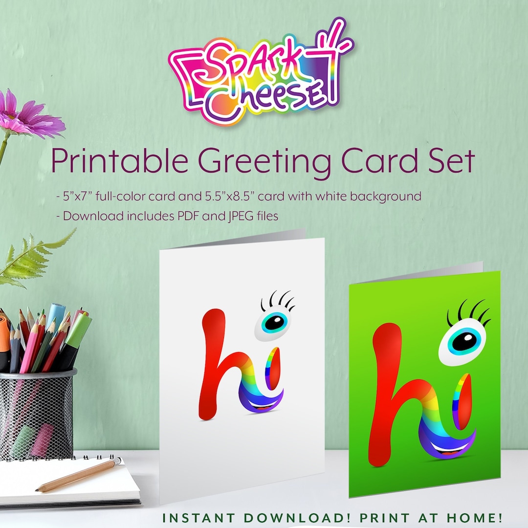 Hi Printable Greeting Card Instant Download Print at Home - Etsy