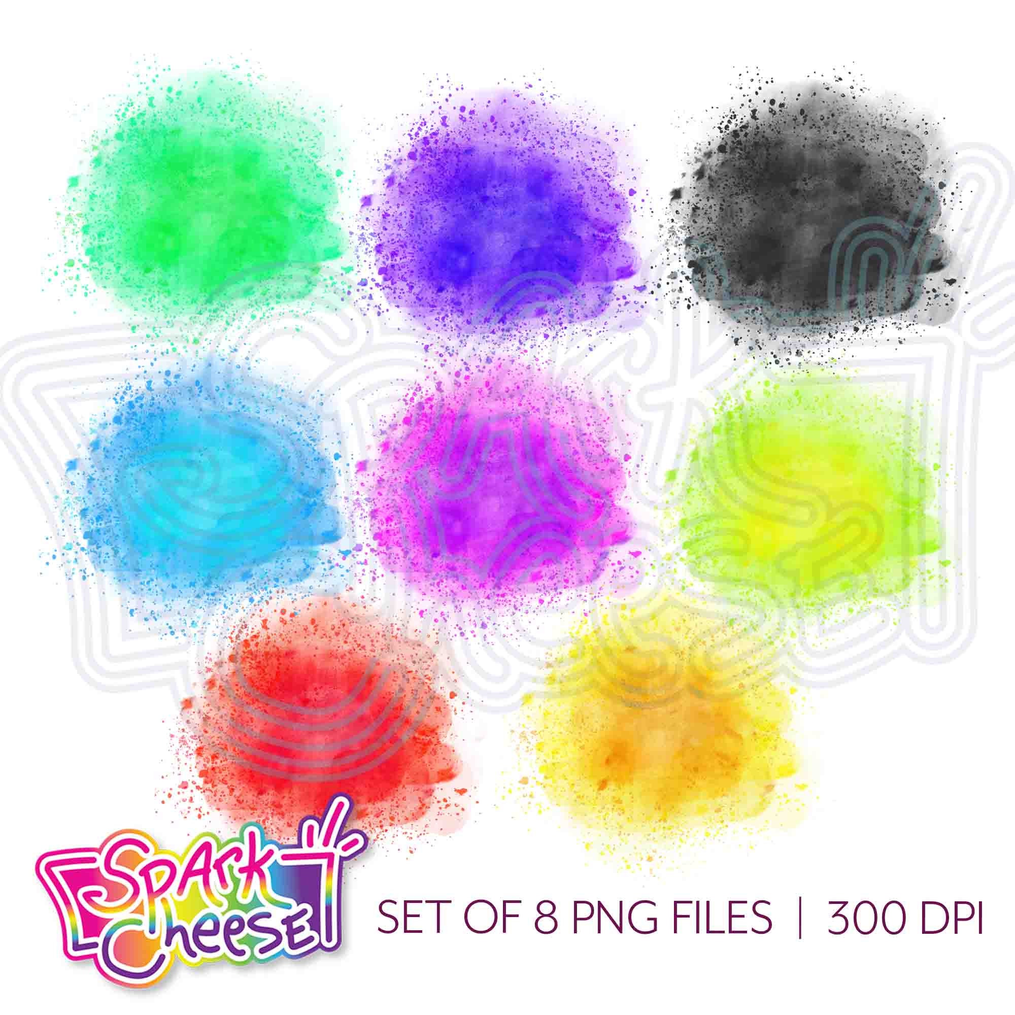 Set of 8 Watercolor Paint Splatters Blobs PNG Sublimation Dye Sub Print ...