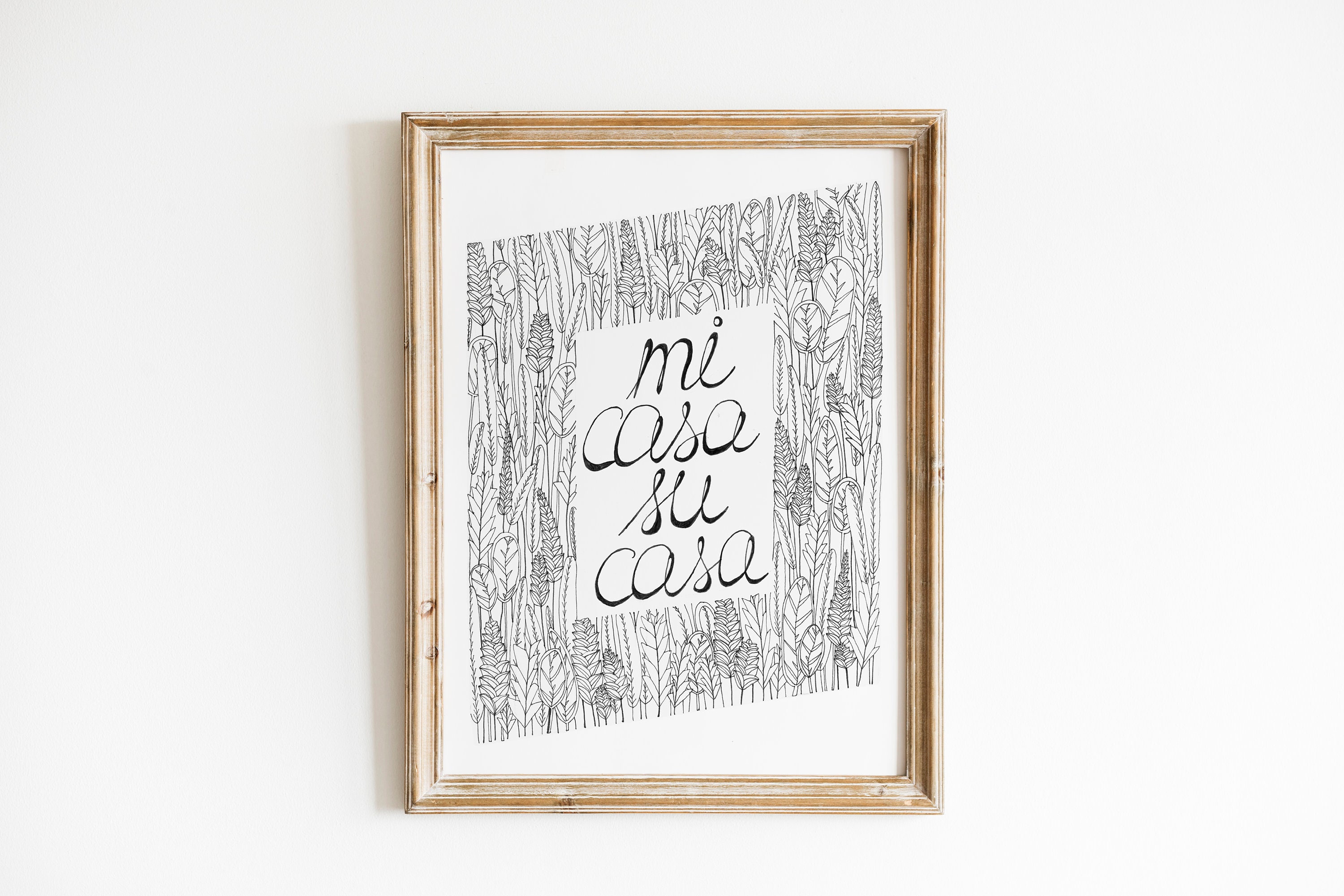 Mi casa Su casa ORIGINAL DRAWING unique drawing with plant elements ...