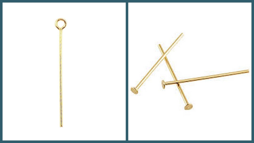 18K Gold Filled Head Pin Flat Back 20mm/30mm/50mm and Eye Pin - Etsy