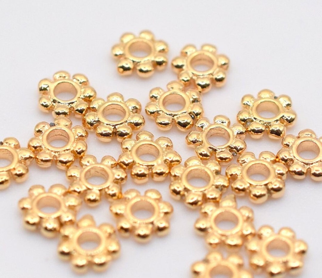 18K Gold Filled Look, Rondel Flower Spacer Beads Various Sizes 7mm, 4mm ...