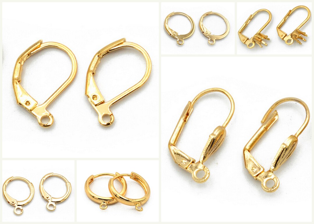 6 Pairs Hoop Hook Lever Back Earring 18K Gold Filled Look, Fish Line ...