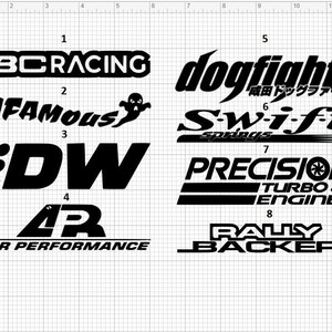 Car Sponsor Decals BC Racing Infamous DW APR Performance Dogfight Swift ...